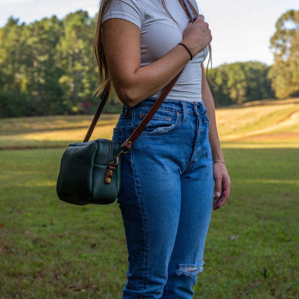 SARAH LEATHER CROSSBODY - FOREST GREEN - Go Forth Goods