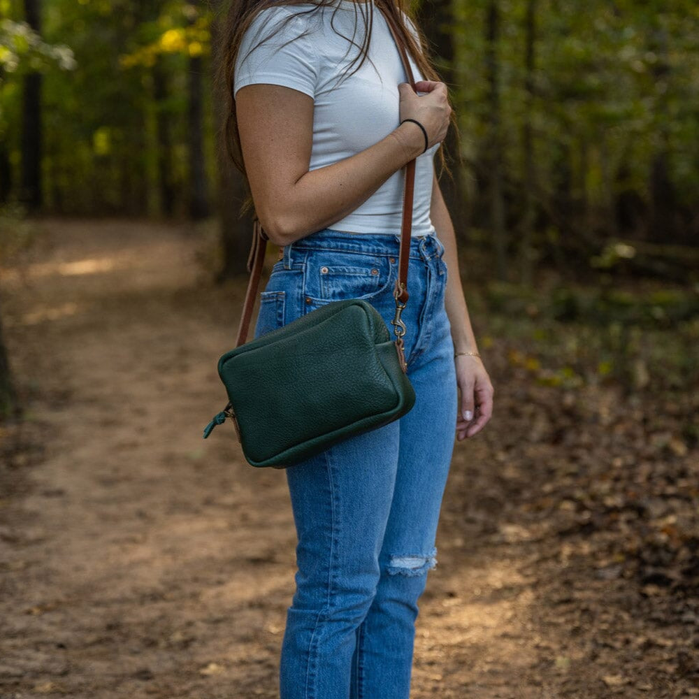 SARAH LEATHER CROSSBODY - FOREST GREEN - Go Forth Goods